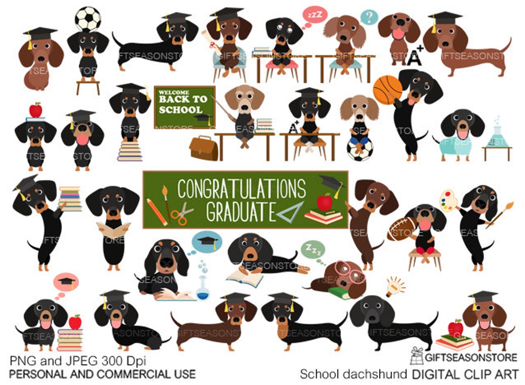 School Dachshund Digital Clip Art for Personal and Commercial Use ...