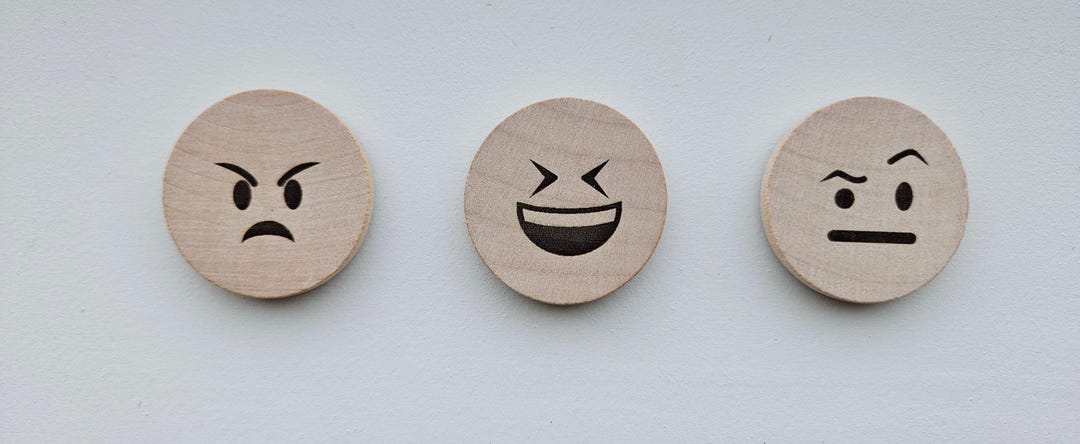 3 Wooden Emoji Magnets | Angry | Excited | Raised Eyebrows - Etsy