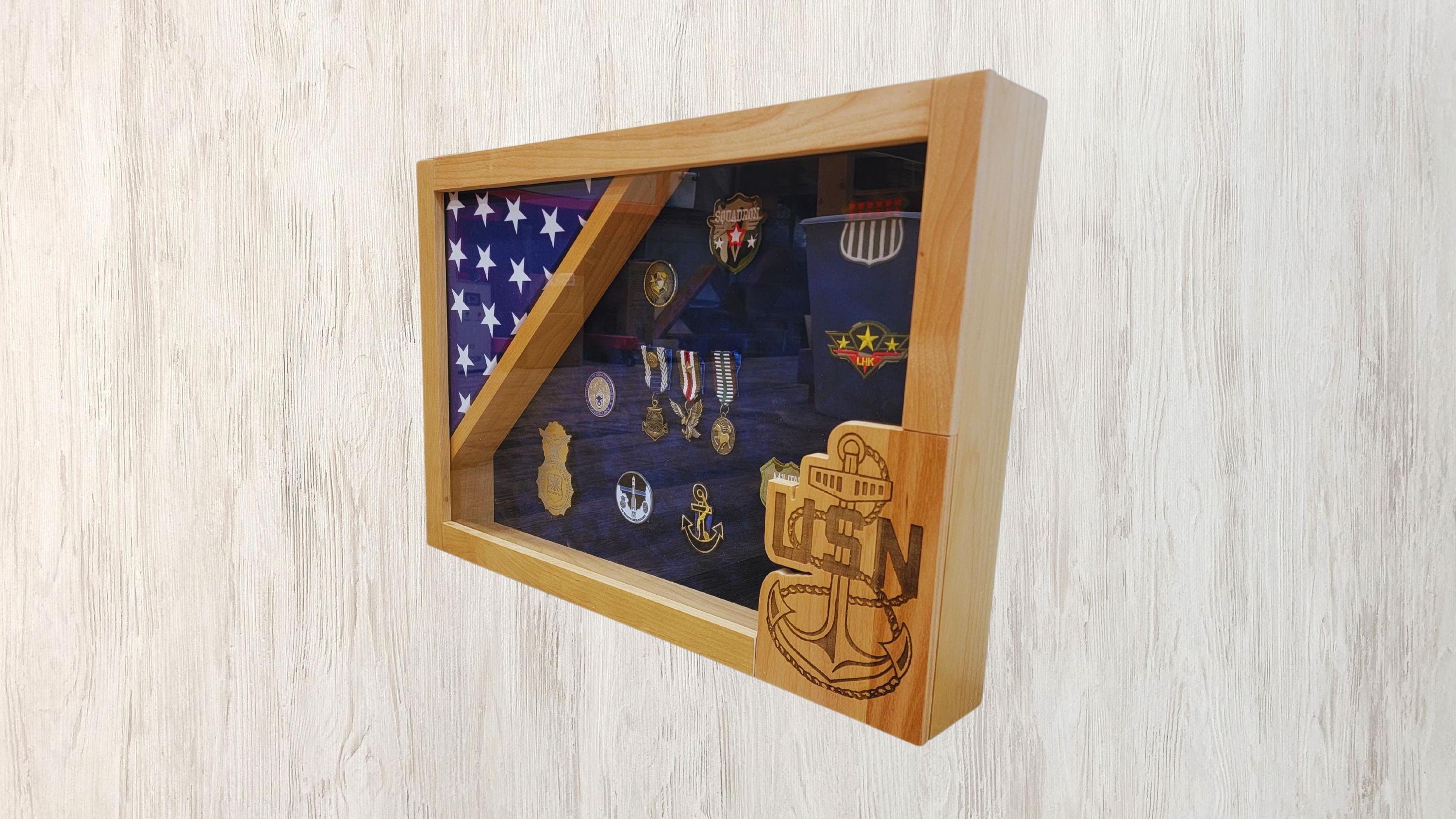 Engraved Military Retirement Shadow Box: USN Anchor Flag Display Case ...
