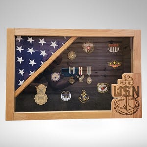 Engraved Military Retirement Shadow Box: USN Anchor Flag Display Case ...