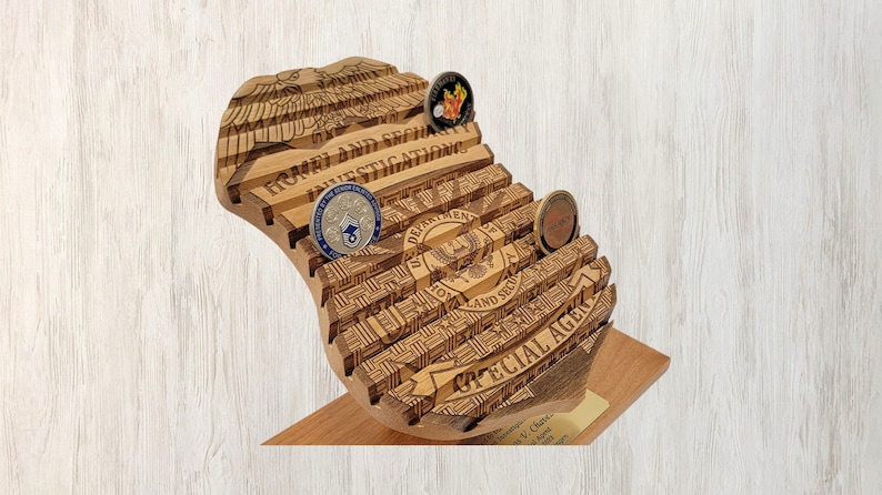 Custom HSI Badge Challenge Coin Display, Personalized Alder Wood Holder ...