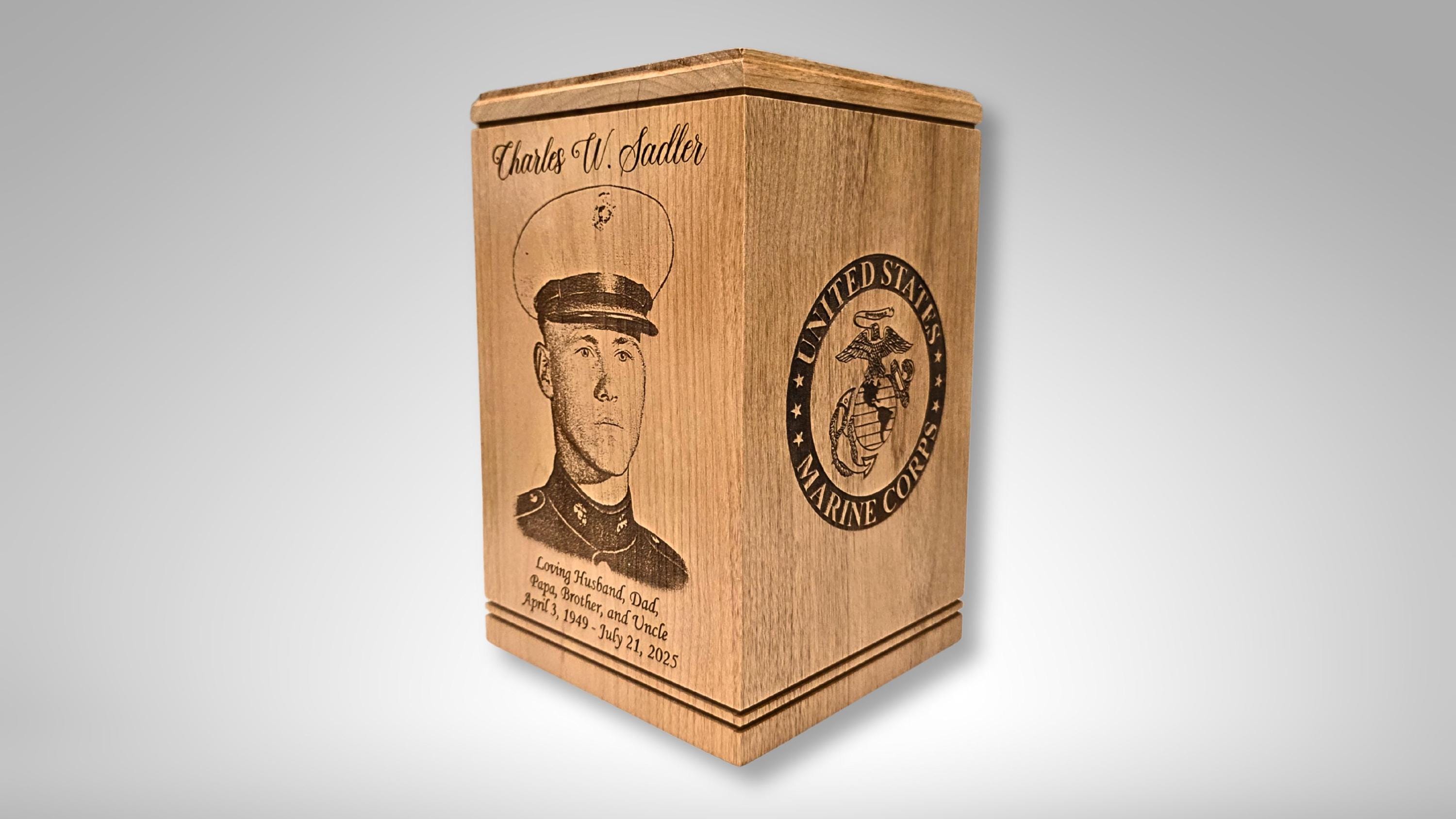 Custom Photo Cremation Urn for Human Ashes, Engraved Solid Wood ...