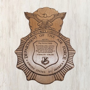 Air Force Security Forces Badge Engraved Plaque, Defensive Fortis Wood ...