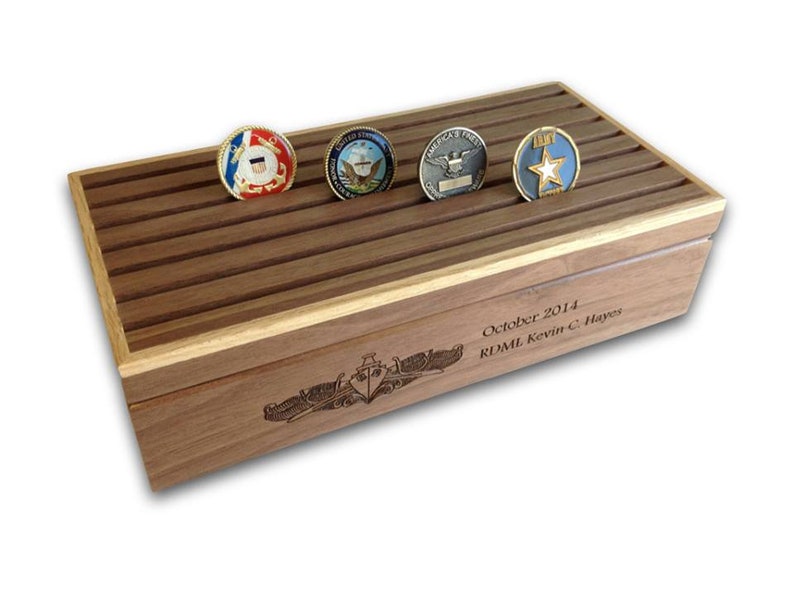 Engraved Military Challenge Coin Display Box: Alder & Walnut Wood - Etsy