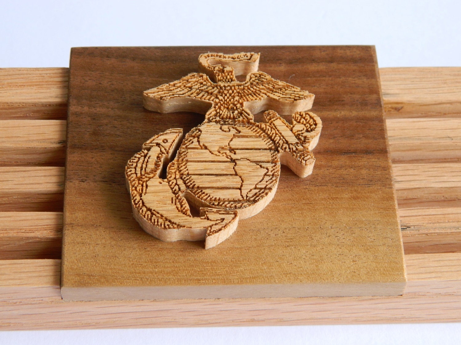 USMC Challenge Coin Holder: Alder & Walnut Wood Display, 24-coin Rack ...