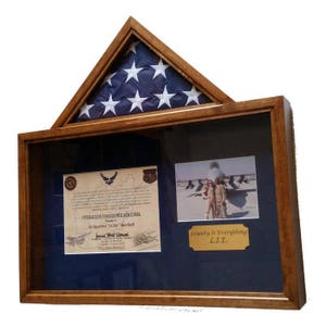Military Retirement Shadow Box, American Flag and Certificate Wood Case ...