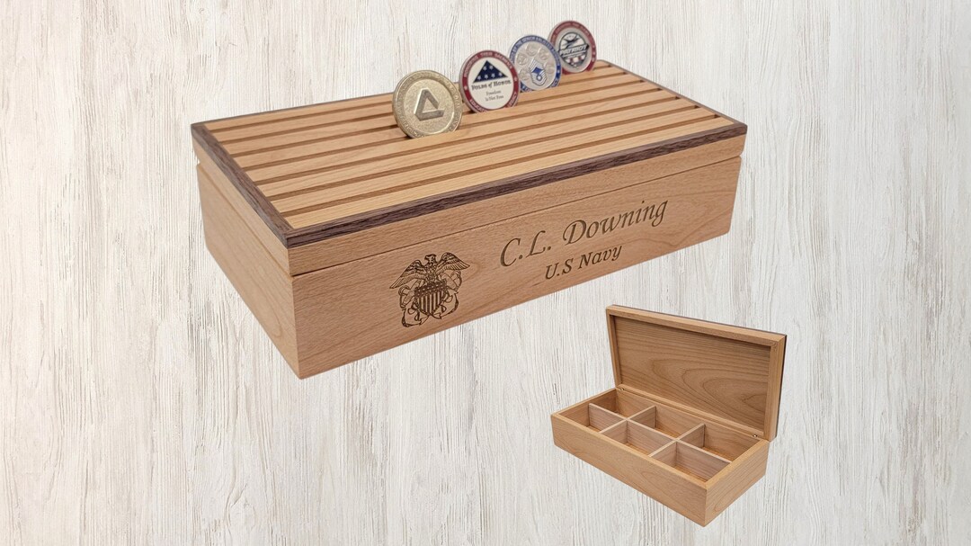 Military Challenge Coin Display Box, Custom Engraved Personalized Coin ...