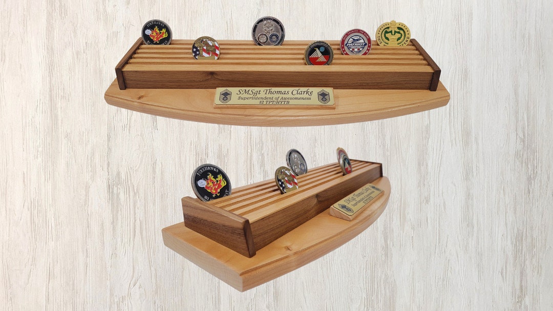 Challenge Coin Display, Desk Coin Holder, Military Coin Rack, Engraved ...