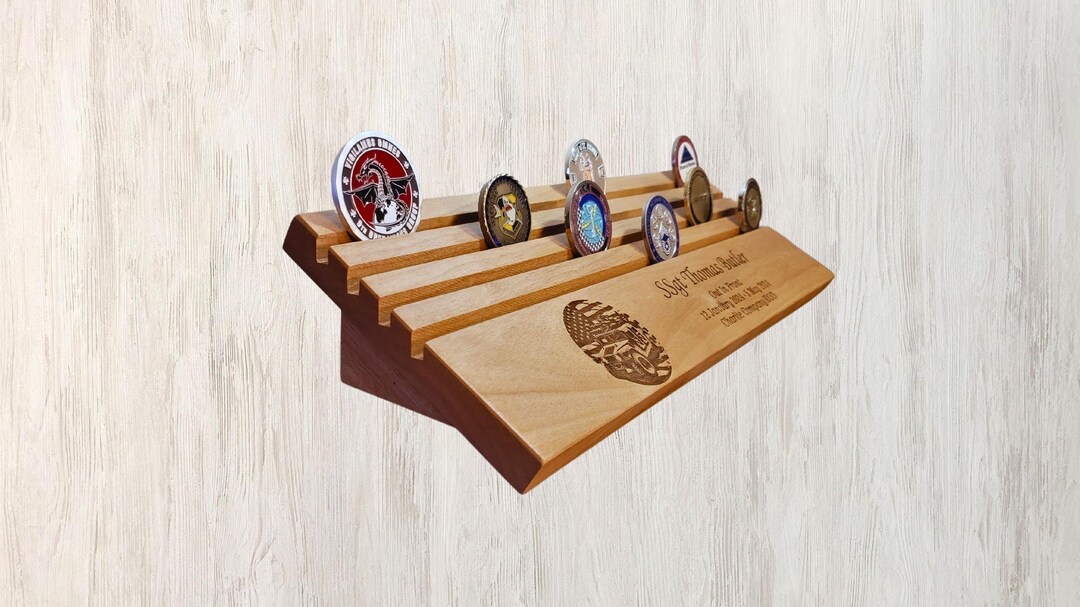 Engraved Military Challenge Coin Display: Custom Army, Marines Desk ...