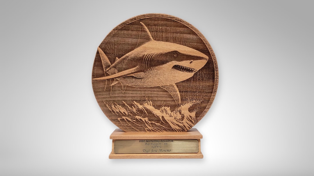 3D Laser Engraved Shark Award Plaque: Personalized Wood Trophy - Etsy