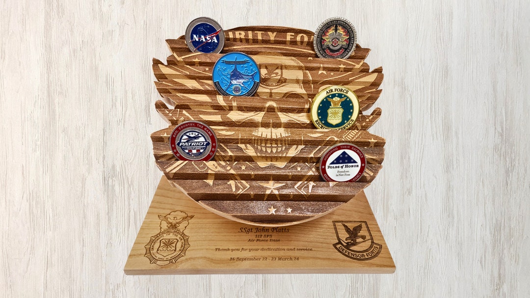 Security Forces Military Challenge Coin Display, SFS Engraved Military ...
