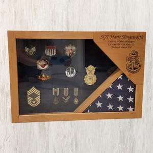 Navy Chief Anchor Shadow Box, Custom Retirement Gift, Personalized Flag ...