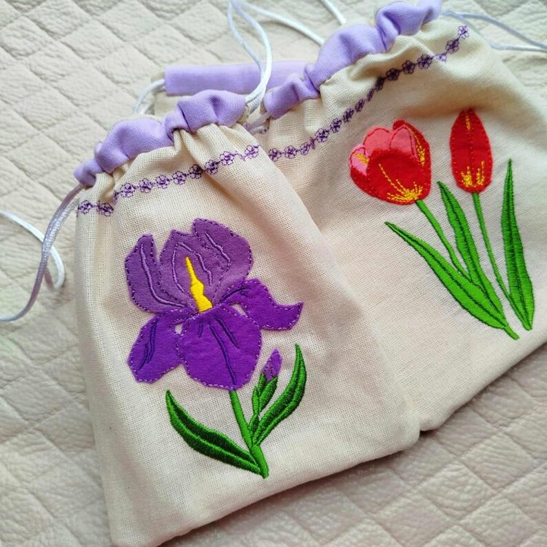 ITH Floral Applique Drawstring Bags - Machine Embroidery Designs ...