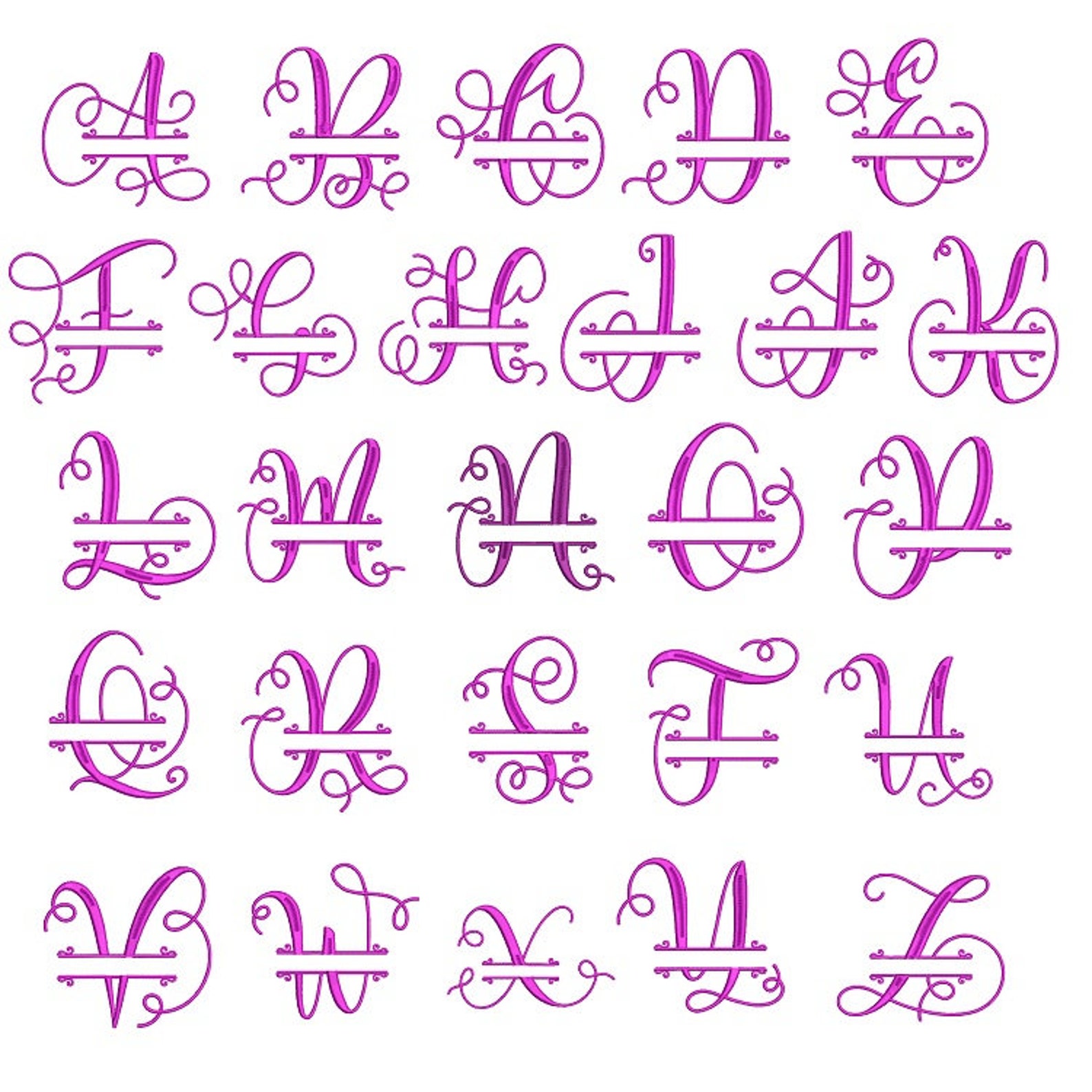 Elegant Split ALL Abc Monograms Machine Embroidery Designs - Instant ...