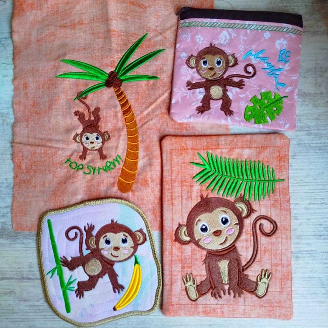 Monkey Set Machine Embroidery Designs - Instant Download File - Etsy