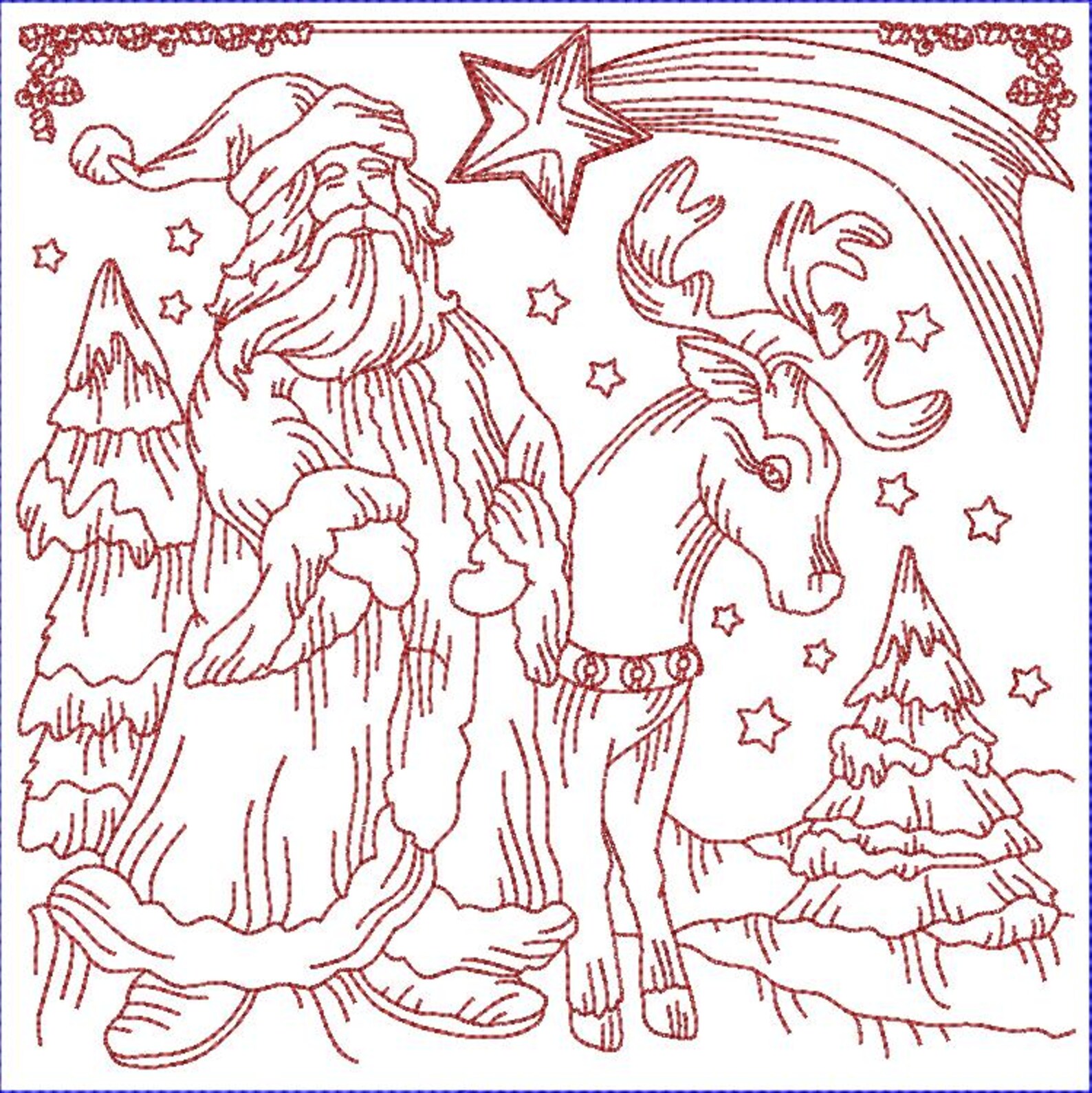 Vintage Christmas Redwork 8X8 Machine Embroidery Design - Instant ...