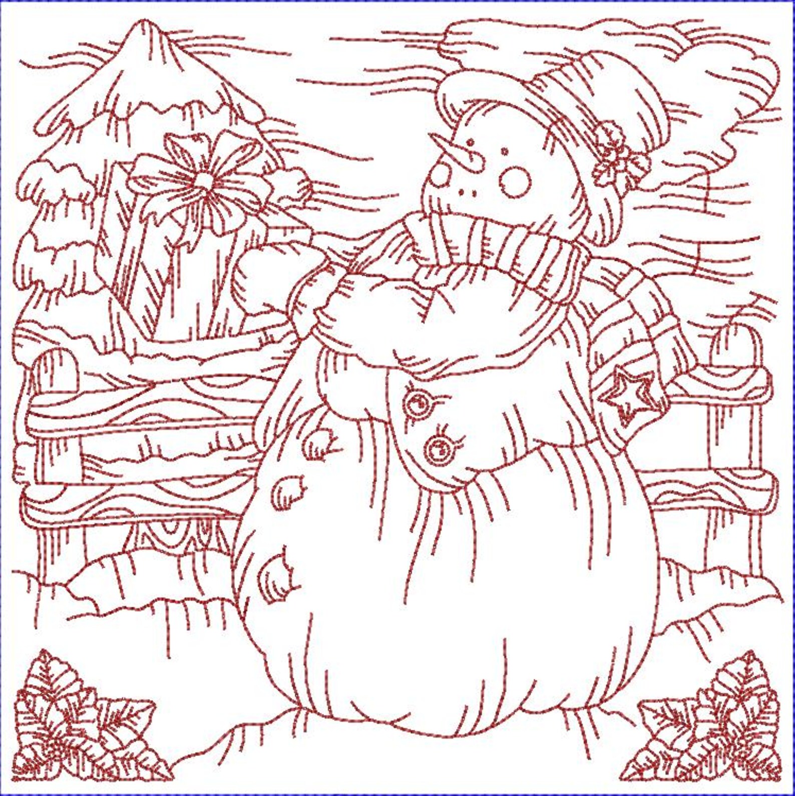 Vintage Christmas Redwork 8X8 Machine Embroidery Design - Instant ...