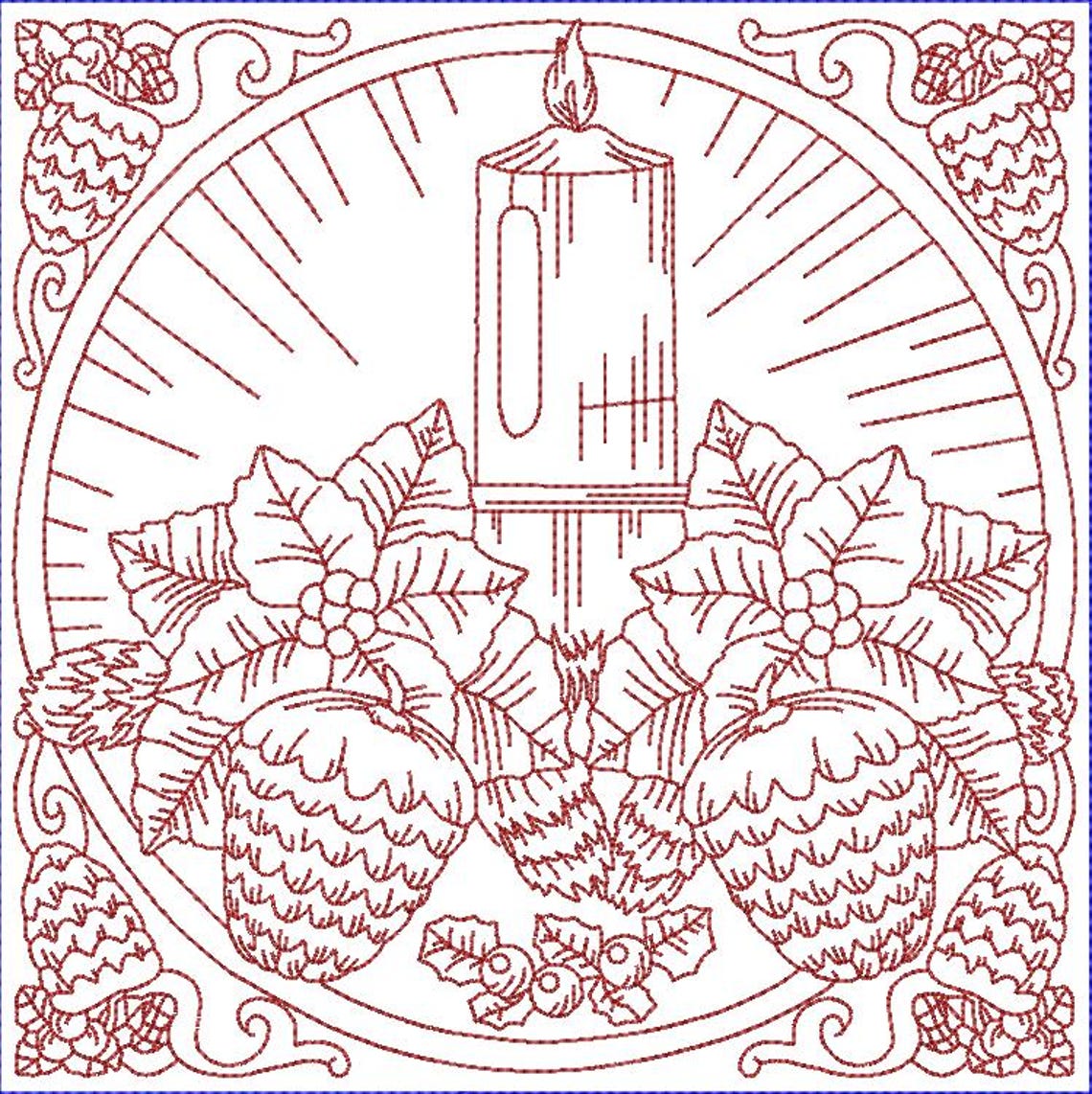 Vintage Christmas Redwork 8X8 Machine Embroidery Design - Instant ...