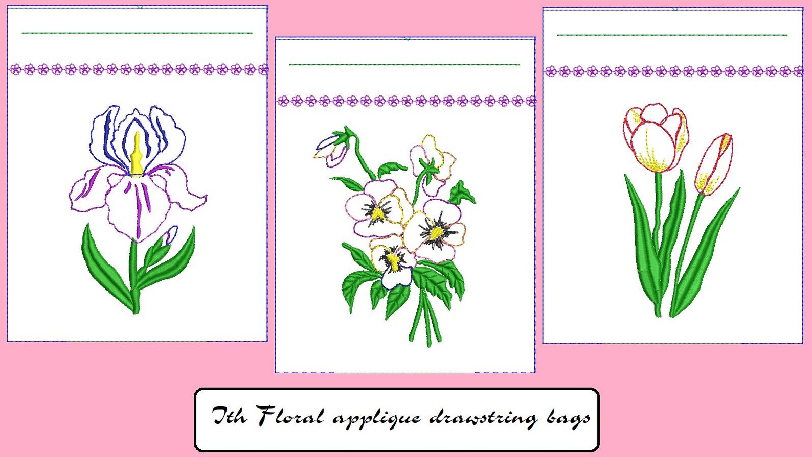 ITH Floral Applique Drawstring Bags - Machine Embroidery Designs ...