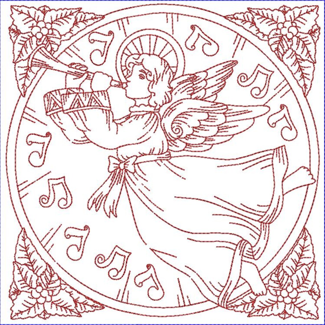 Vintage Christmas Redwork 8X8 Machine Embroidery Design - Instant ...