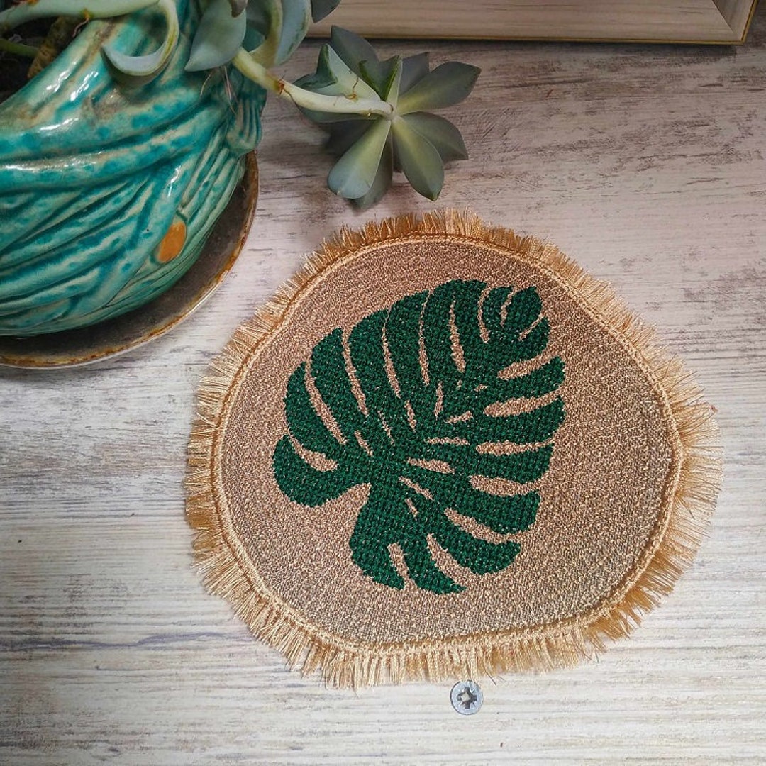 ITH Monstera Leaf Fringed Coaster Machine Embroidery Design - Instant ...
