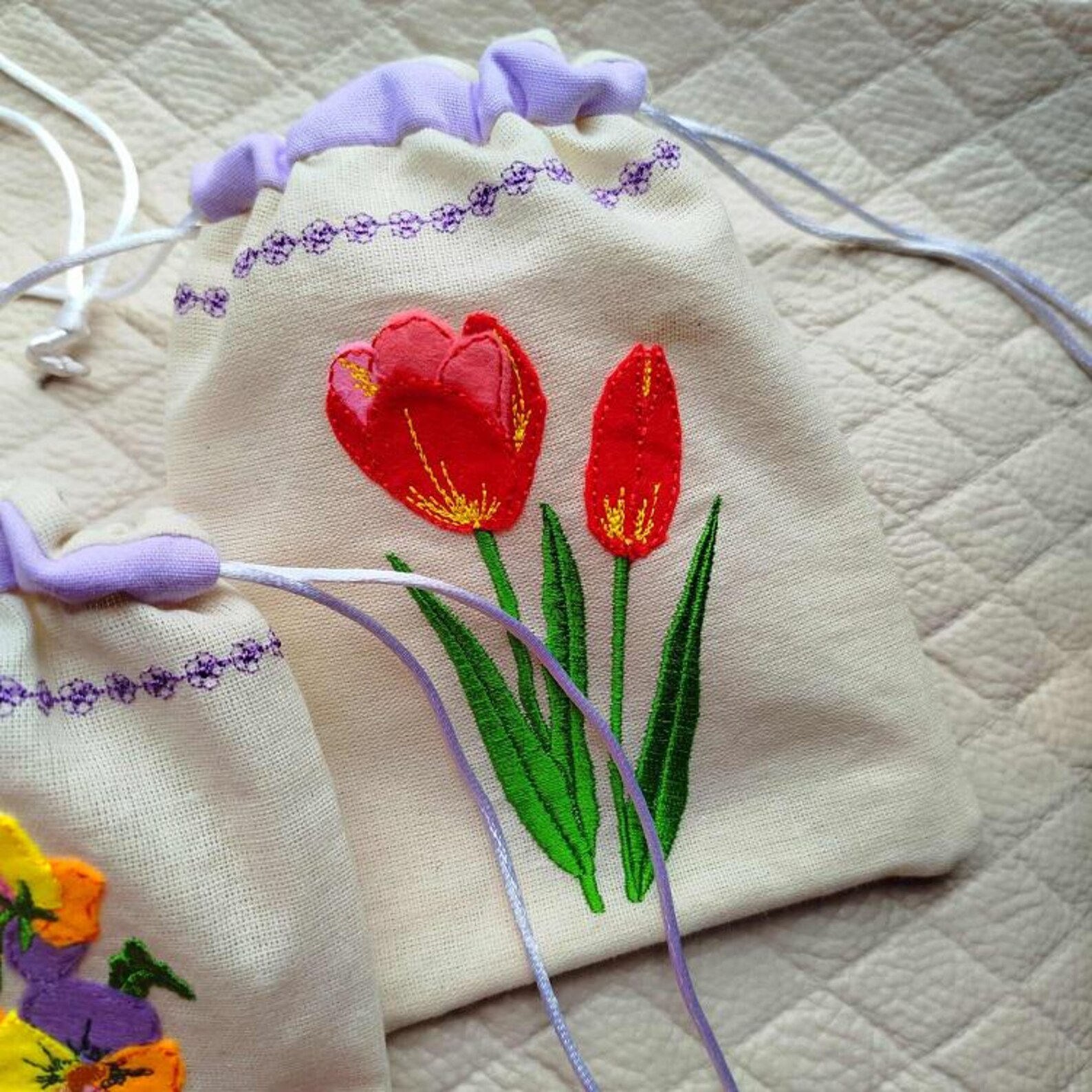 ITH Floral Applique Drawstring Bags - Machine Embroidery Designs ...