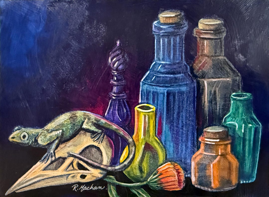 Original Signed Gothic Still Life Painting 5x7 Gouache on Paper by R ...