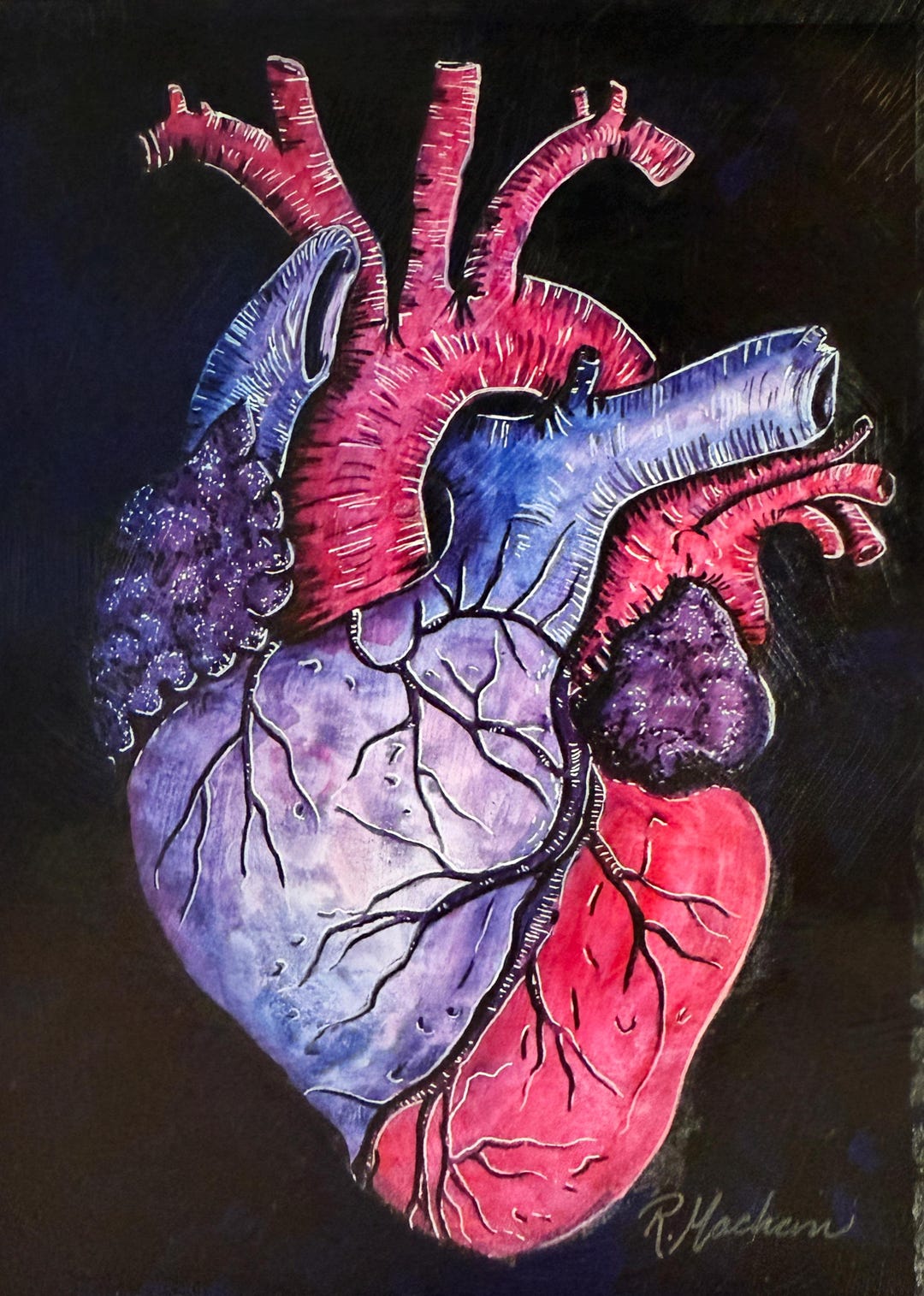 Original Signed Human Heart Painting 5x7 Gouache Gothic Art, Mixed ...