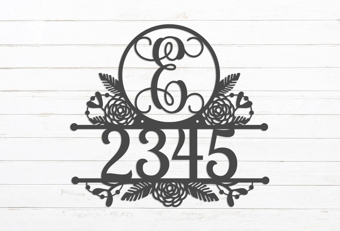 Floral Monogram Address Sign House Number Plaque Door - Etsy