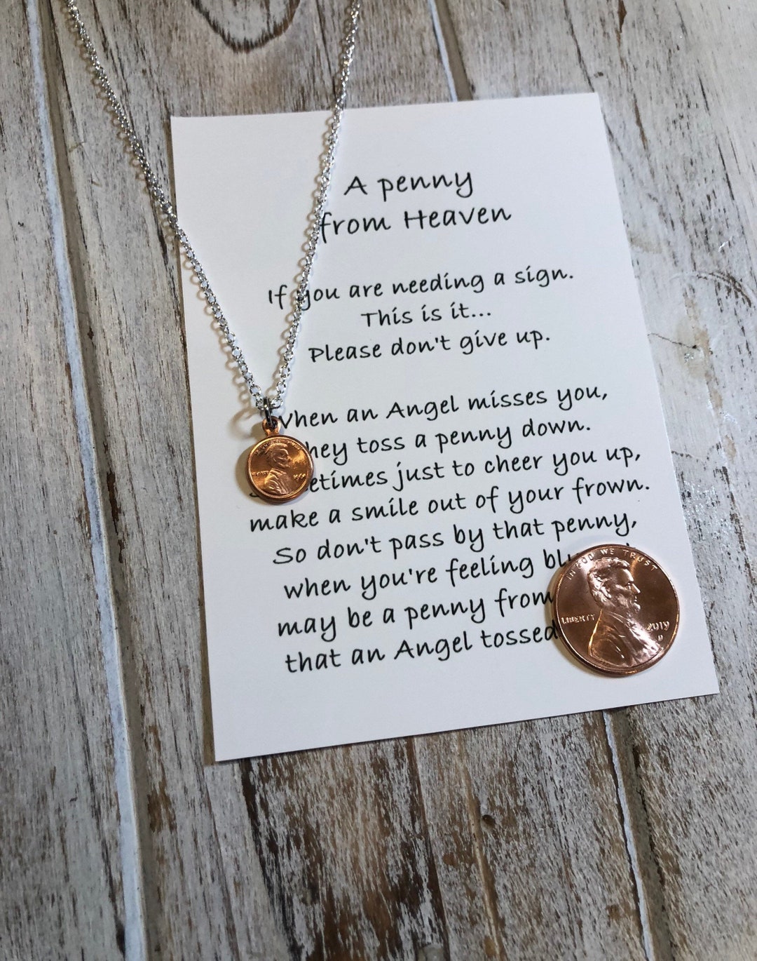 Memorial Gift • Memorial Necklace • TINY Penny From Heaven Necklace ...