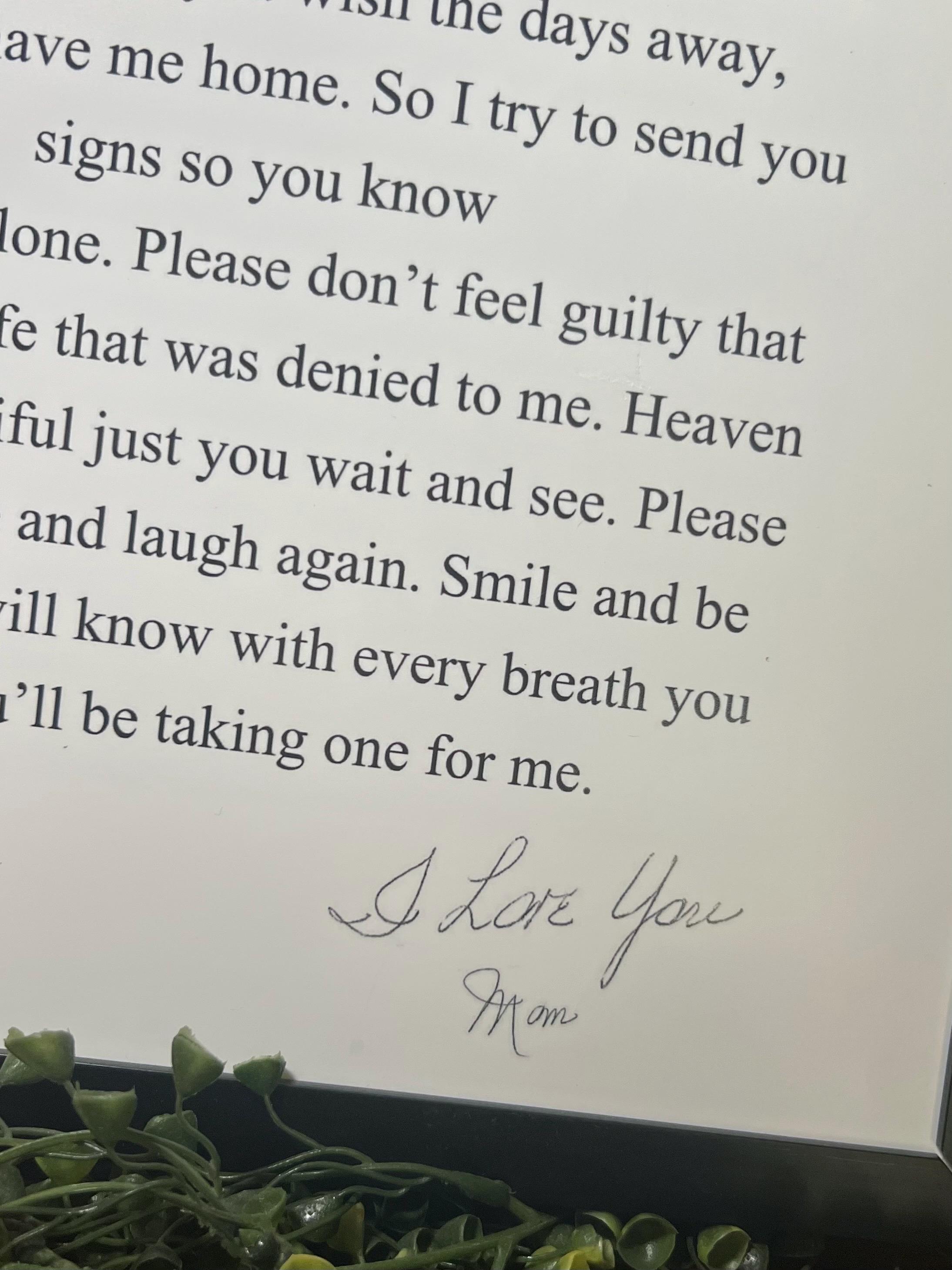Memorial Wall Art, Letter From Heaven, Funeral Gifts, Handwriting Wall ...
