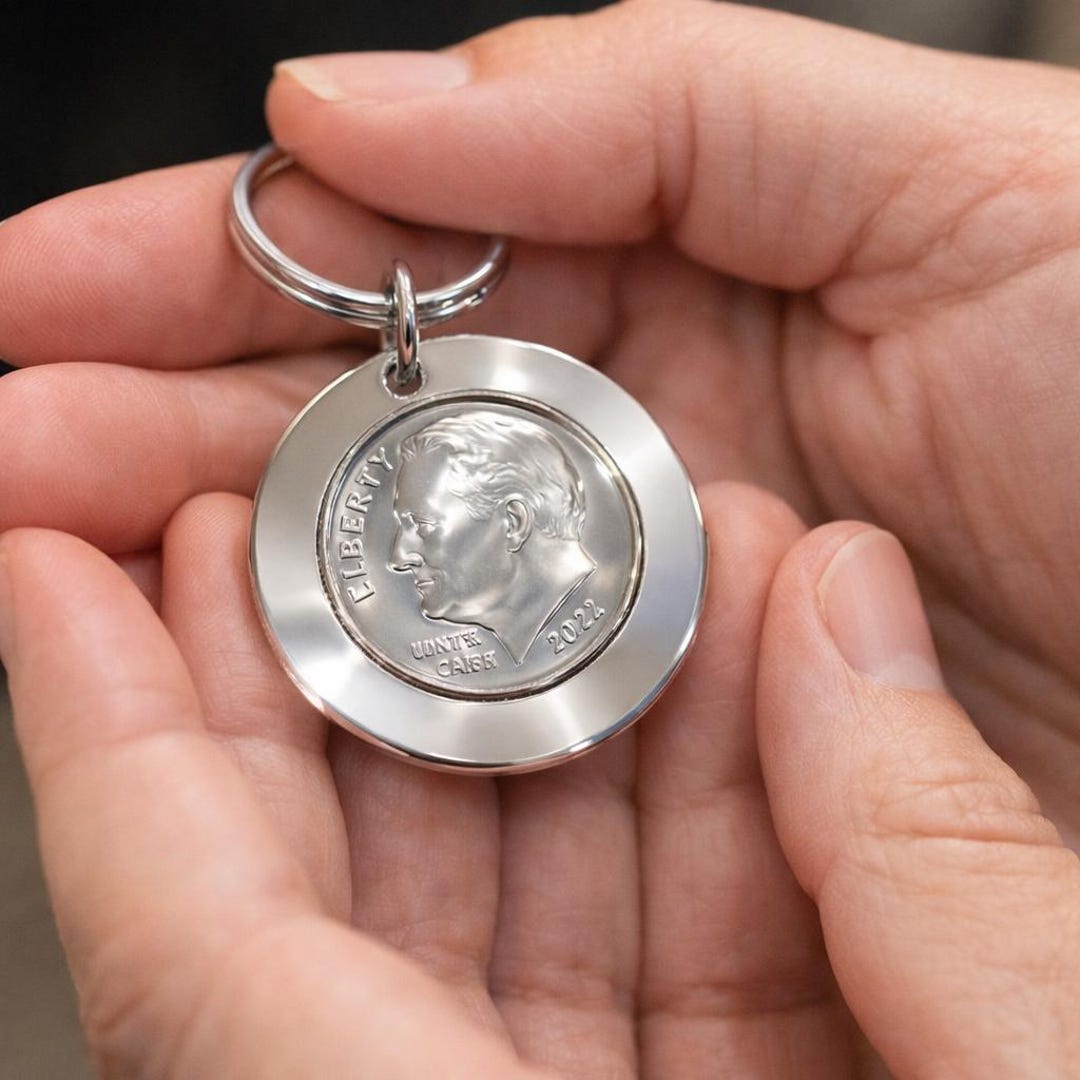 Silver Anniversary Gift Ideas • Silver Dime Keychain • Gift for 25th ...