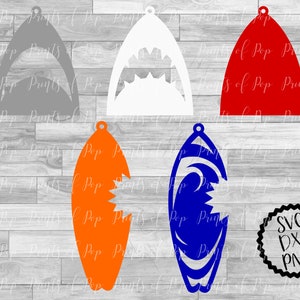 Shark Earrings Svg, Surfboard Earrings Clip Art, Surfboard Shark Bite ...