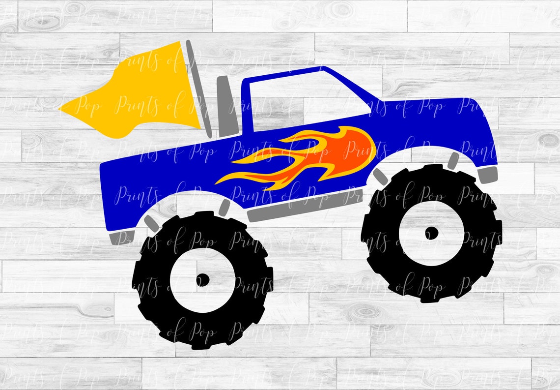 Monster Truck With Flames Svg Monster Truck Clip Art Truck - Etsy