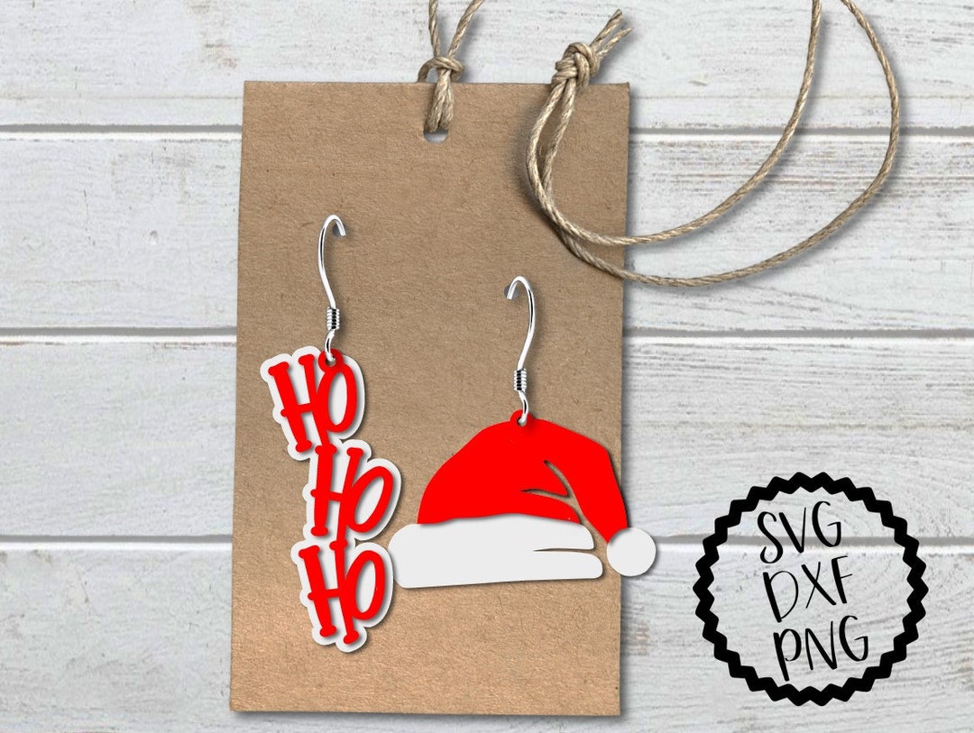 Santa Hat and Ho Ho Ho Earrings Svg, Holiday Earrings Clip Art, Svg ...