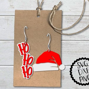Santa Hat and Ho Ho Ho Earrings Svg, Holiday Earrings Clip Art, Svg ...