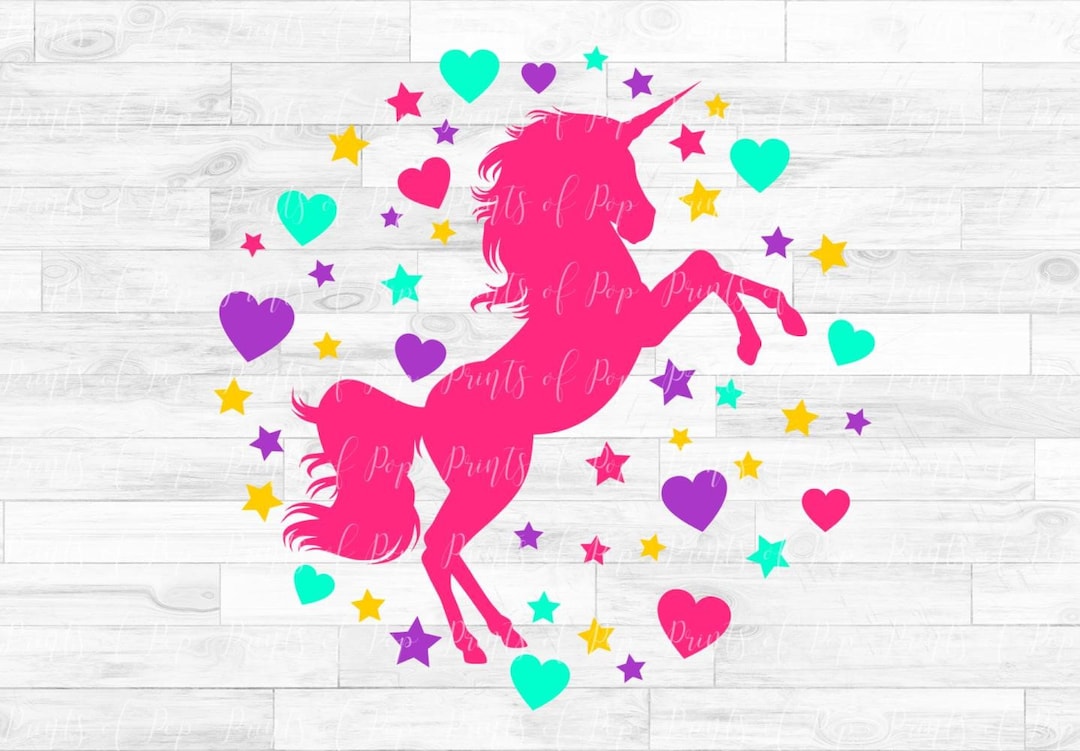 Unicorn Svg, Unicorn Clip Art, Hearts and Stars Sublimation, Svg, Dxf ...