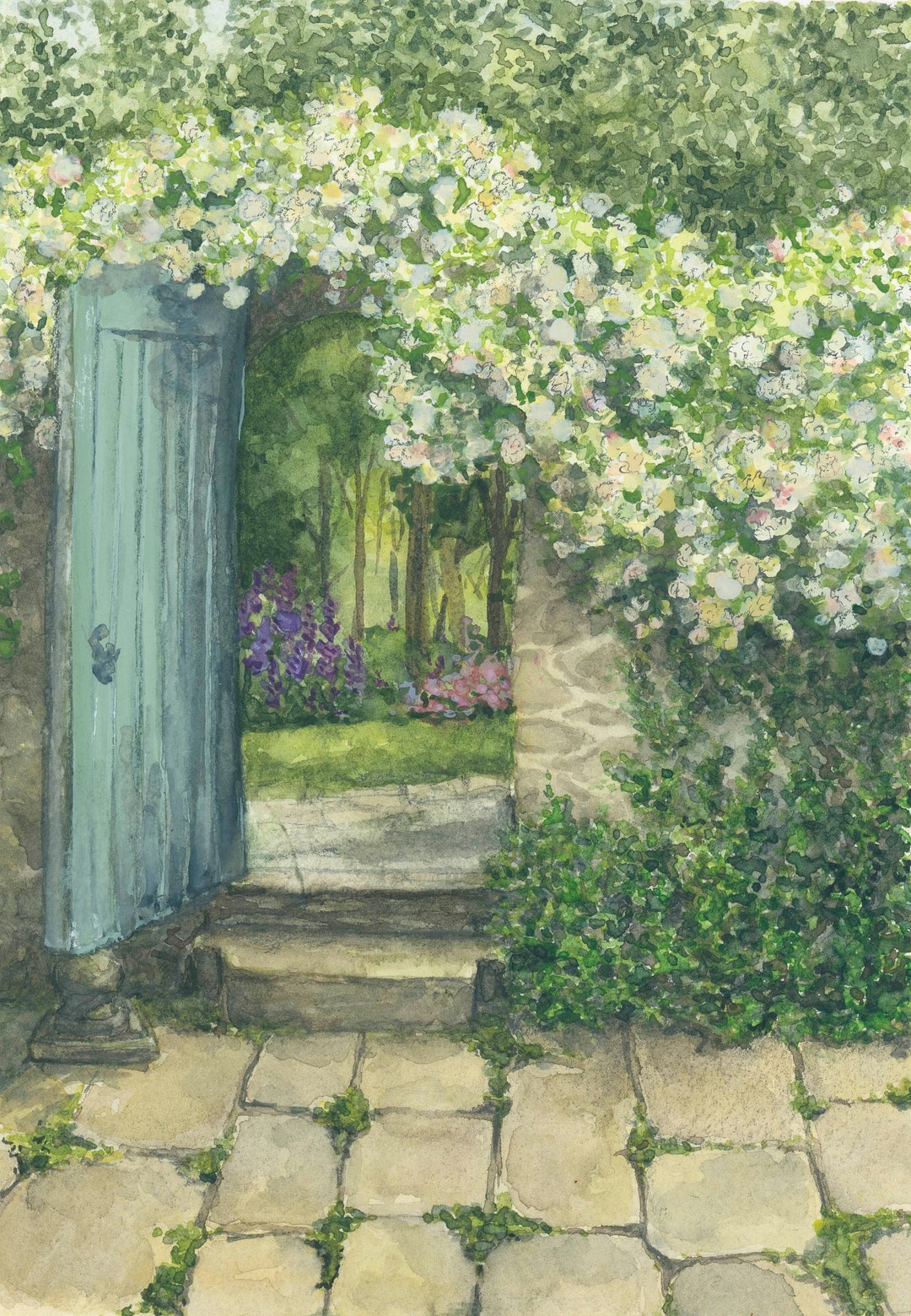 Through the Garden Door || Secret Garden Watercolor Wall Art - Etsy