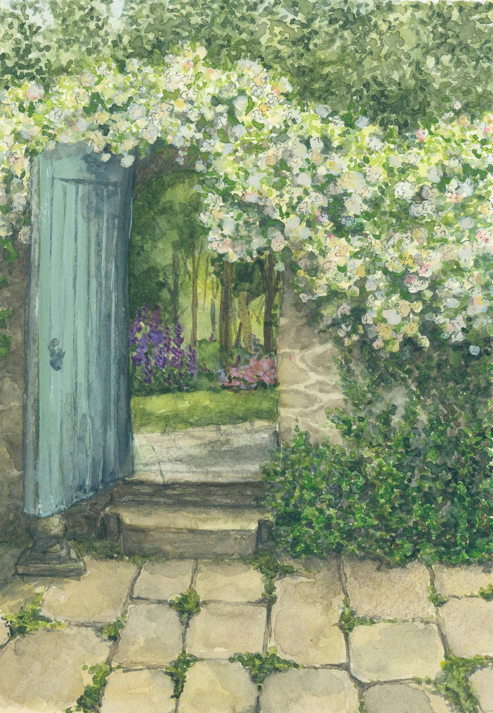 Through the Garden Door || Secret Garden Watercolor Wall Art - Etsy