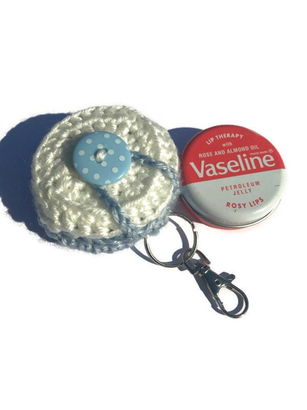 Grey/blue and Cream Crochet Vaseline Holder Keyring Lip Balm - Etsy UK