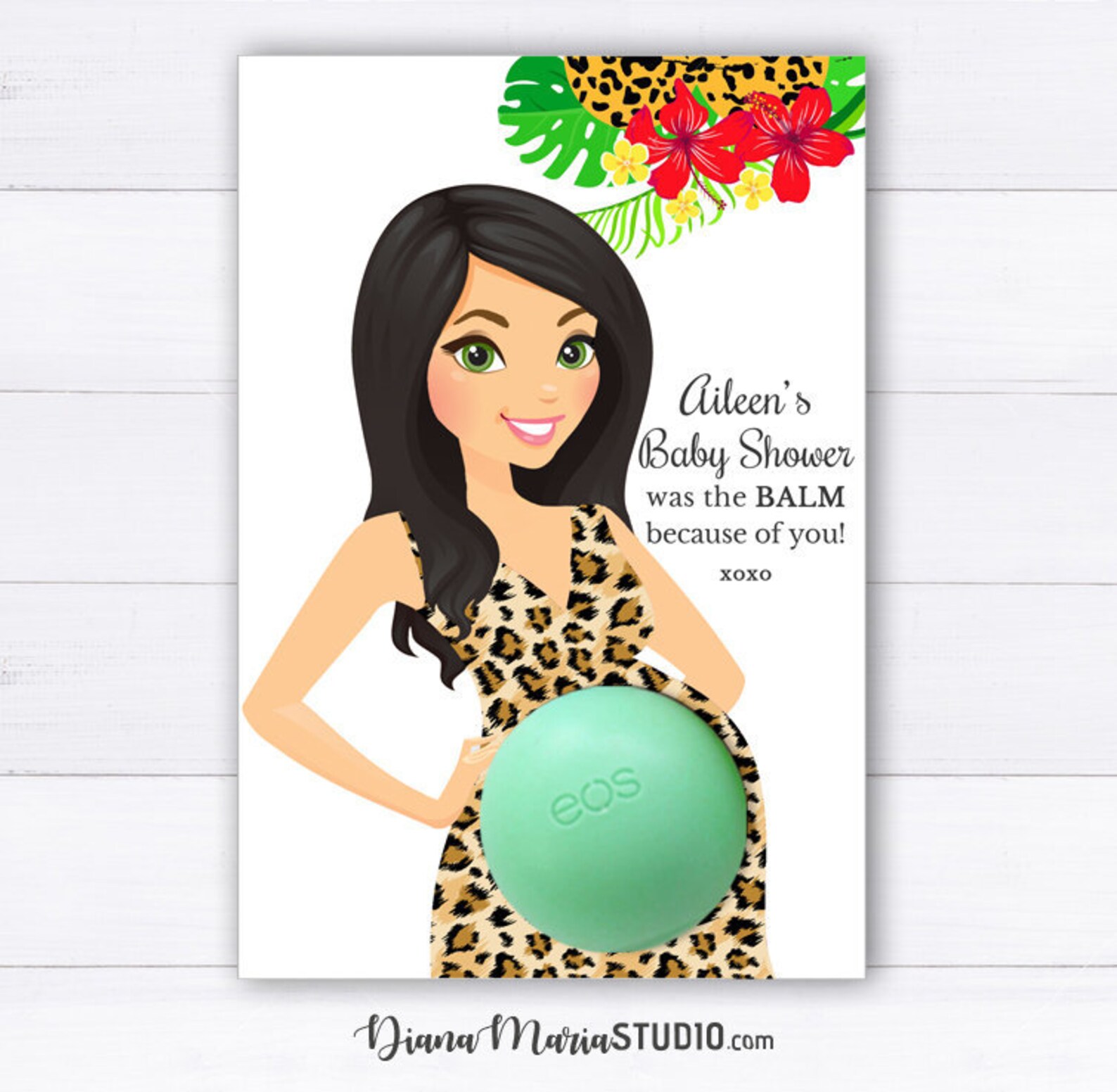EOS Baby Shower Favors - Eos Balm Holder - Mom-to-be in Leopard Dress ...