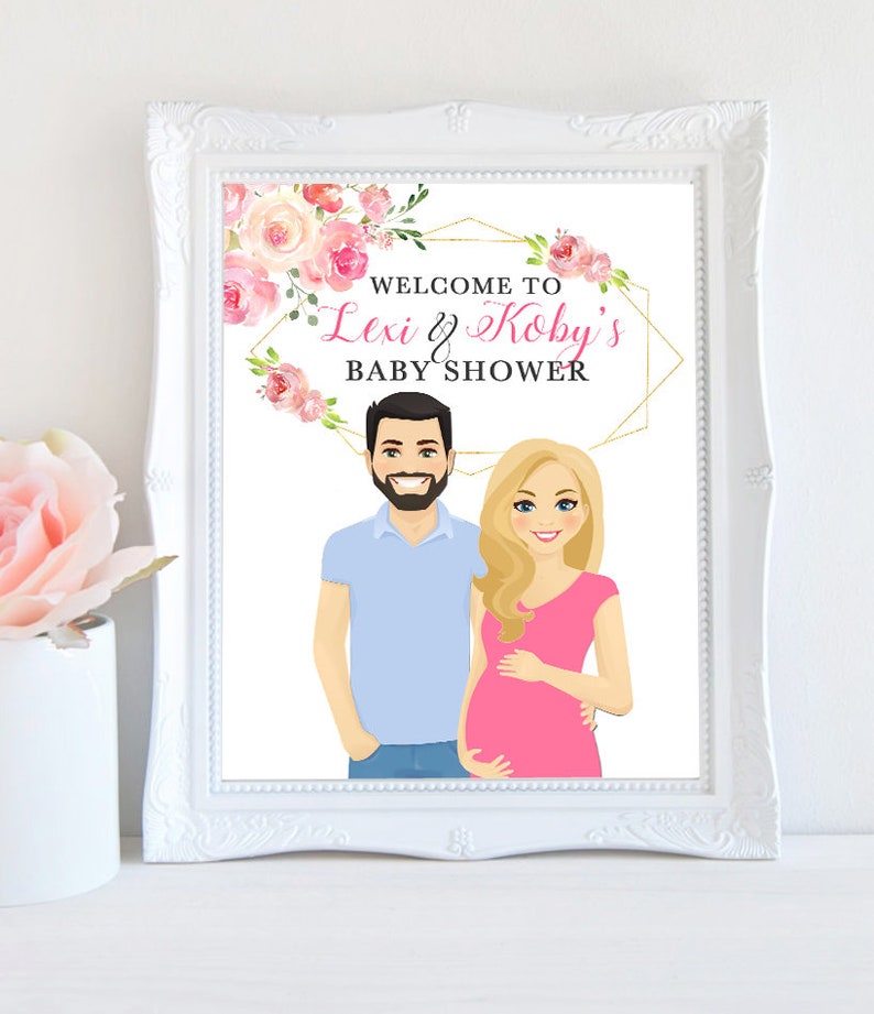 Welcome Sign Couple Baby Shower Personalized Illustration - Etsy