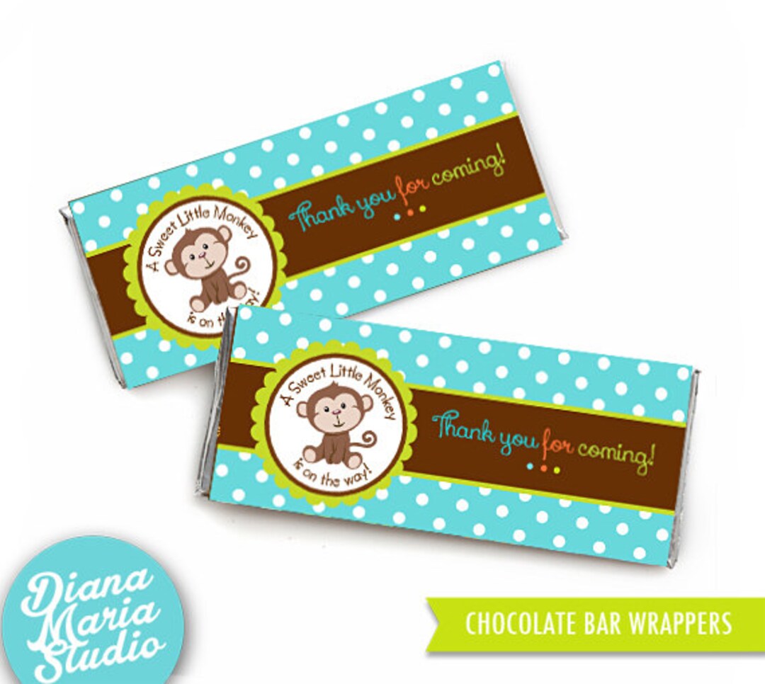 Monkey Chocolate Bar Wrappers Personalized Printable Candy Wrappers ...
