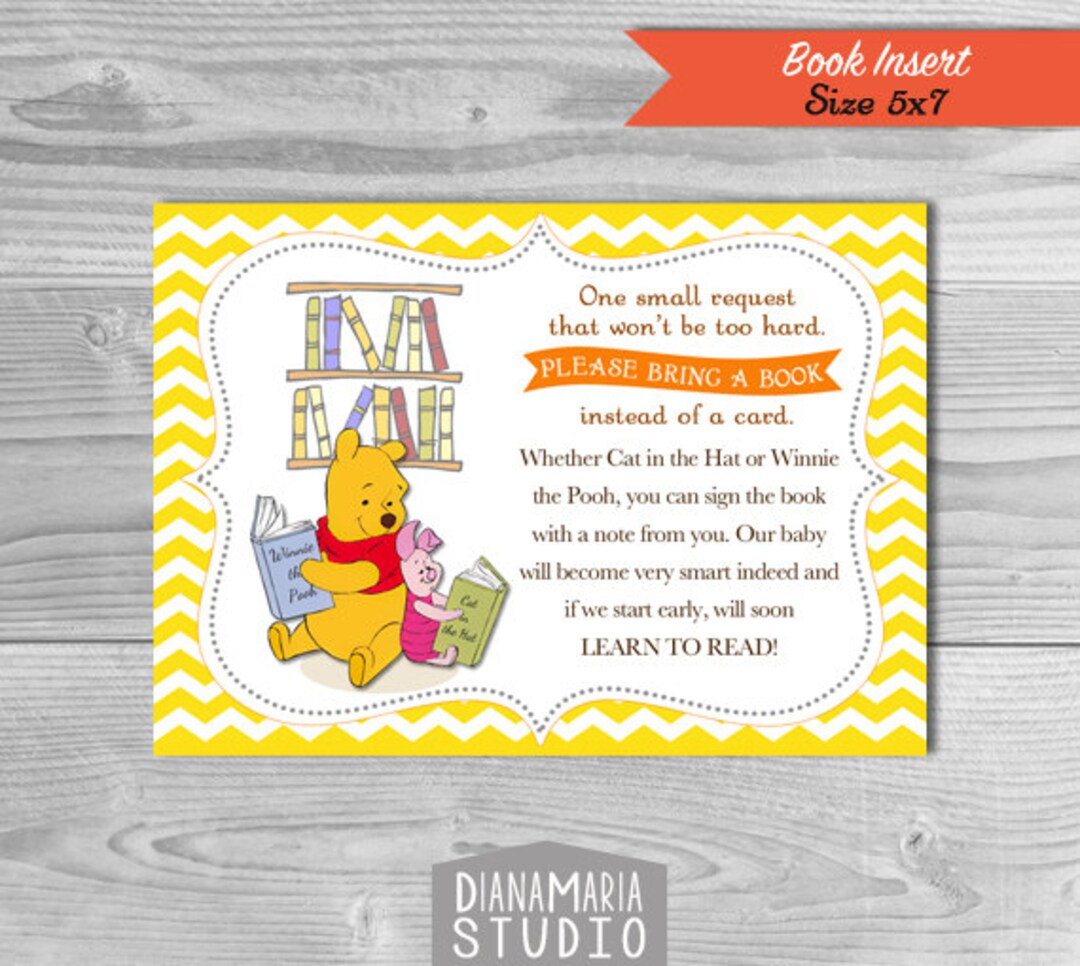 Winnie the Pooh Book Insert Baby Shower Printable Bring a Book Card ...