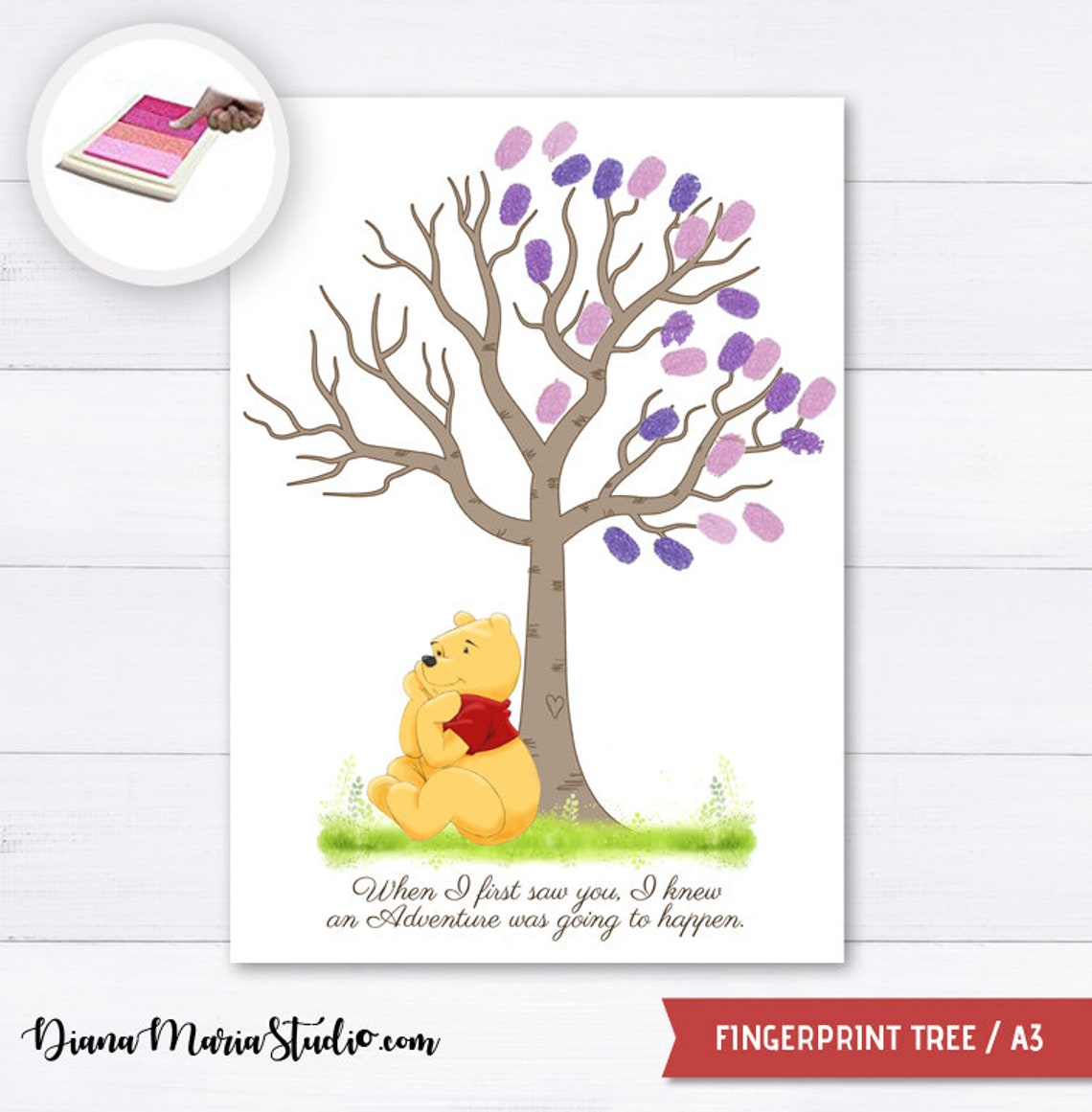 Printable Winnie the Pooh Fingerprint Tree for Baby Shower Creative DIY ...