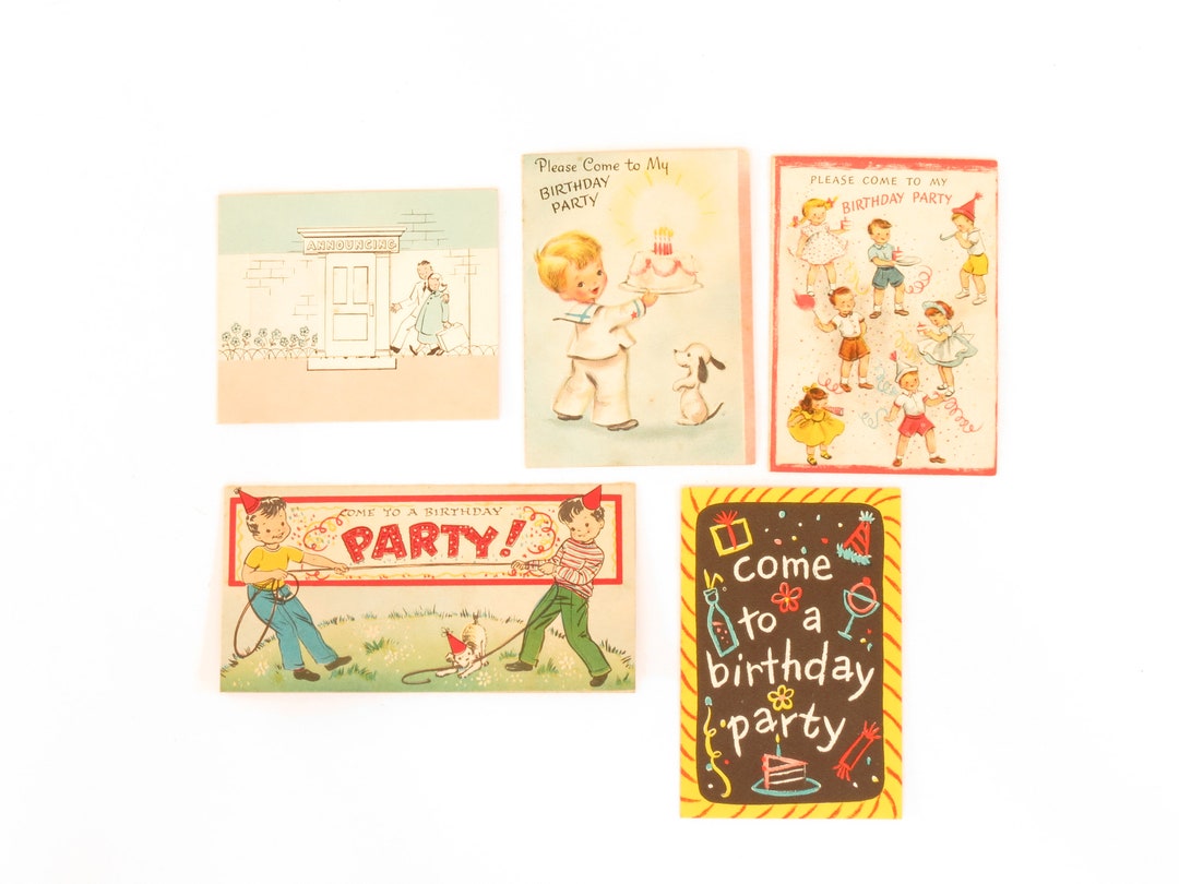 Vintage 1950s Cards - 5 Old 1950s Cards - Vintage Birthday Invitations ...