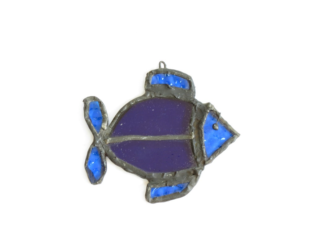 Vintage Stained Glass Fish - 60s Stain Glass Fish - Mid Century Stained ...