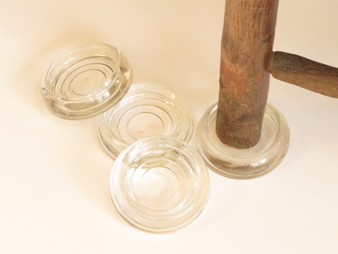 Set of Vintage Large Glass Furniture Coasters Old Set of Glass ...