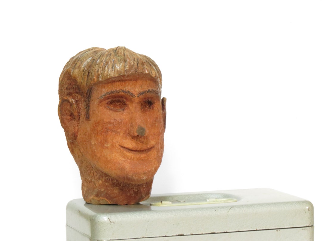 Vintage Carved Head -vintage Wooden Carved Man - Carved Coconut Head ...