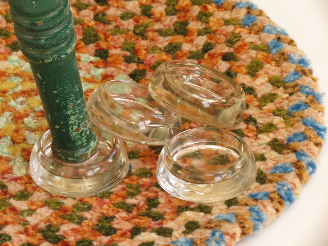 Set of 4 Vintage Glass Furniture Coasters - Old Glass Leg Coasters ...